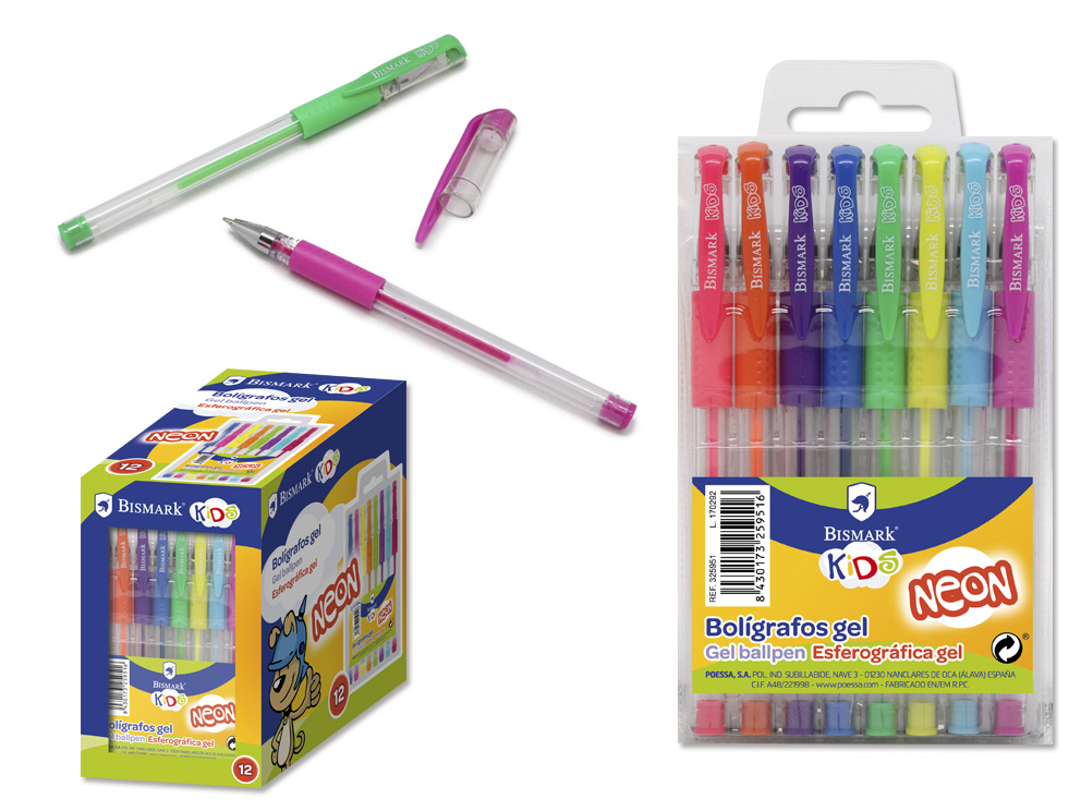 BOLIGRAFO GEL COLORES NEON 8U. BLISTER al por Mayor ≫ Plasticosur