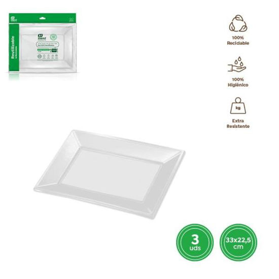 BANDEJA RECT. BLANCA 33X22,5CM 3U. ≫ Plasticosur